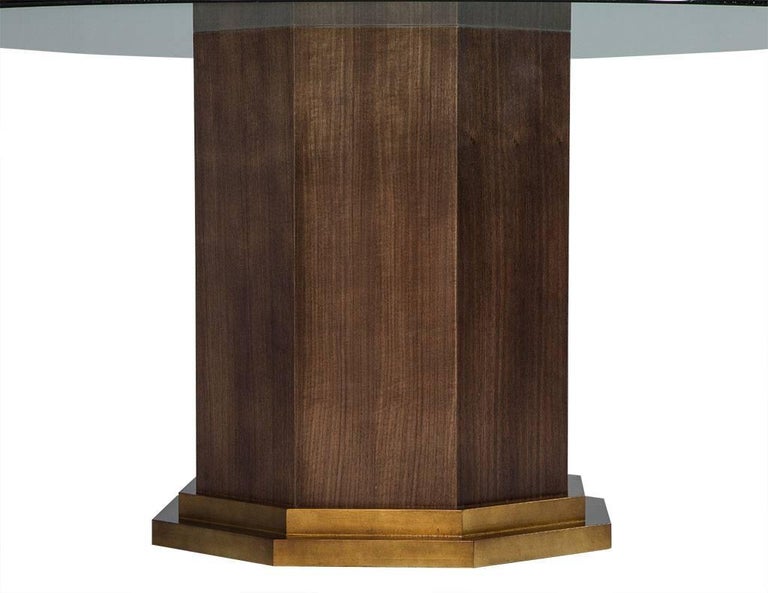Custom Round Glass Top Table with Solid Walnut Hexagon Pedestal by Carrocel at 1stDibs | hexagon ...