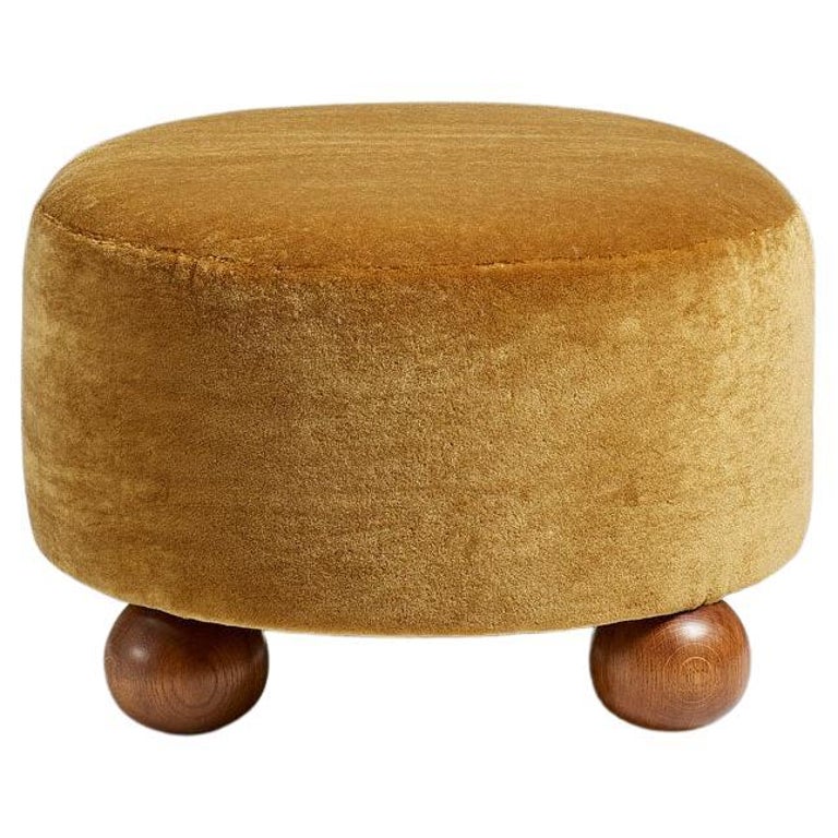 Custom Round Mohair Velvet Ottoman with Oak Feet For Sale at 1stDibs ...