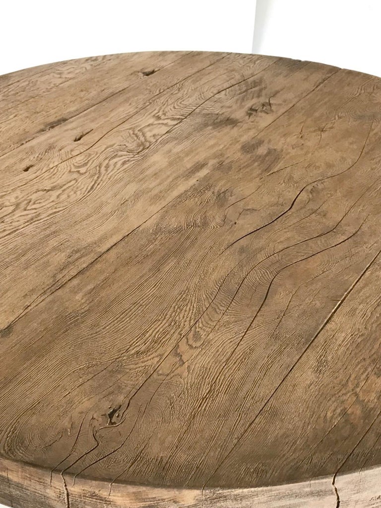 Custom Rustic Modern Round Table with Square Base For Sale at 1stDibs ...