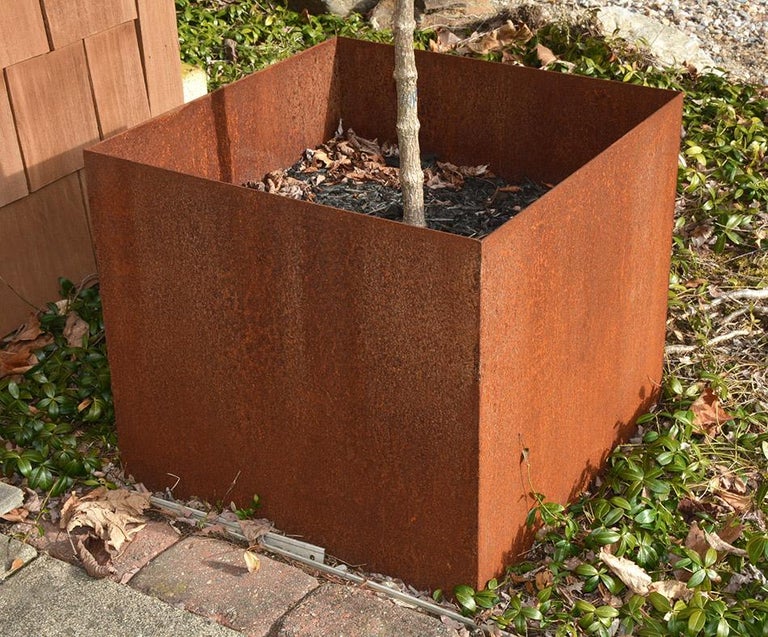 Custom Rustic Rusted Metal Planters For Sale at 1stDibs