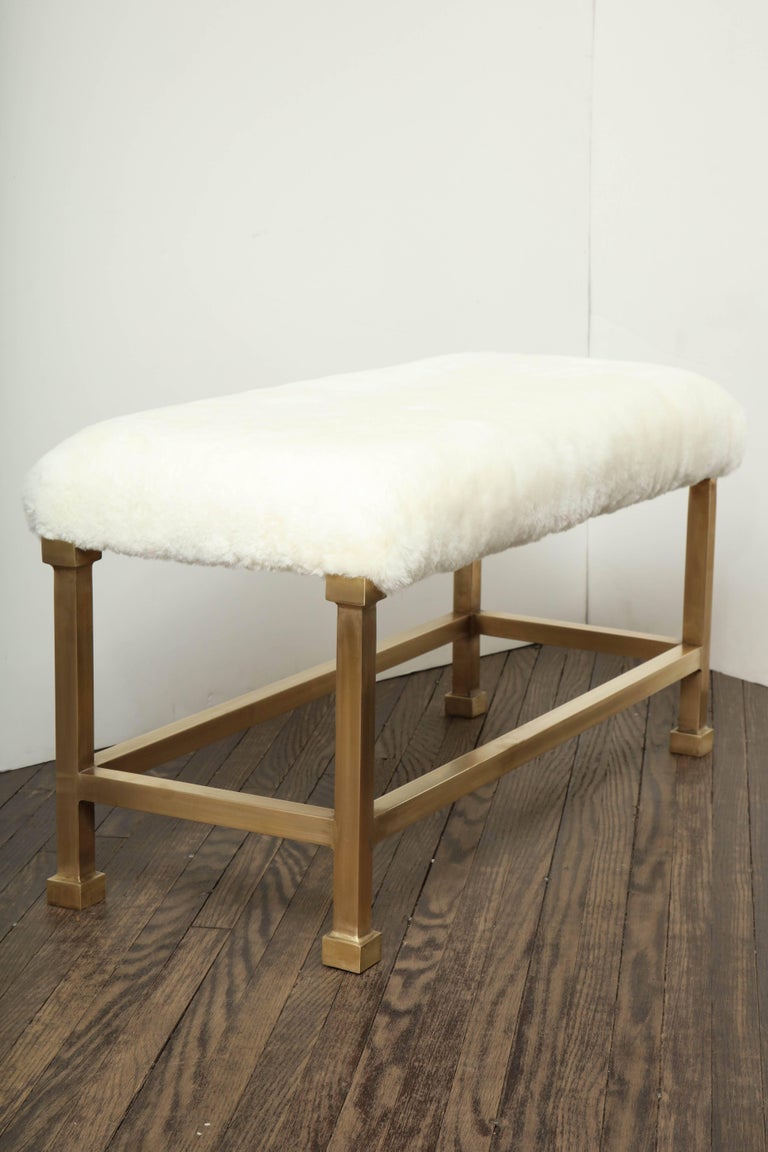 Custom Shearling Bench with Brass Base For Sale at 1stDibs