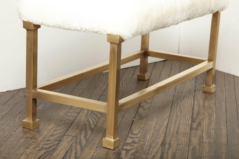 Custom Shearling Bench with Brass Base For Sale at 1stDibs