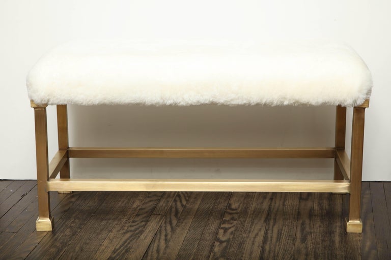 Custom Shearling Bench with Brass Base For Sale at 1stdibs