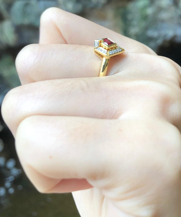 Custom Shield Cut Ruby with Diamond Ring Set in 18 Karat Gold Settings ...