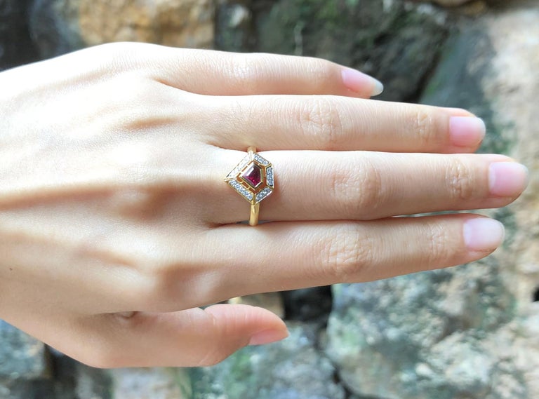 Custom Shield Cut Ruby with Diamond Ring Set in 18 Karat Gold Settings ...