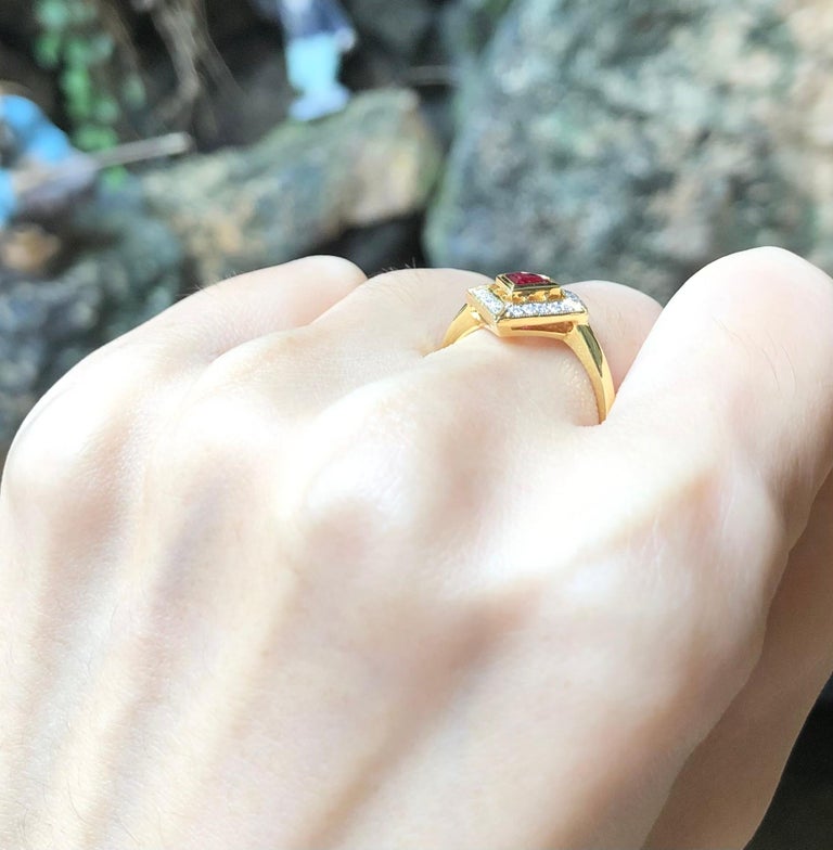 Custom Shield Cut Ruby with Diamond Ring Set in 18 Karat Gold Settings ...