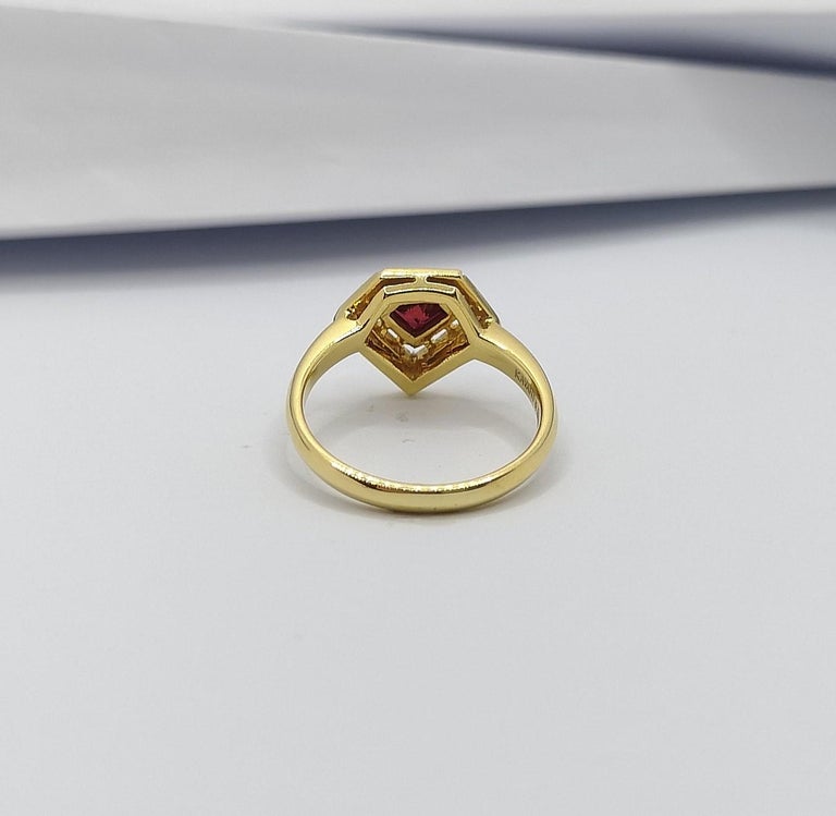 Custom Shield Cut Ruby with Diamond Ring Set in 18 Karat Gold Settings ...