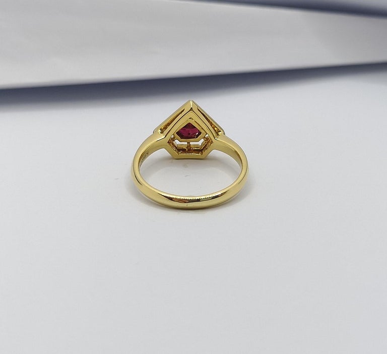 Custom Shield Cut Ruby with Diamond Ring Set in 18 Karat Gold Settings ...