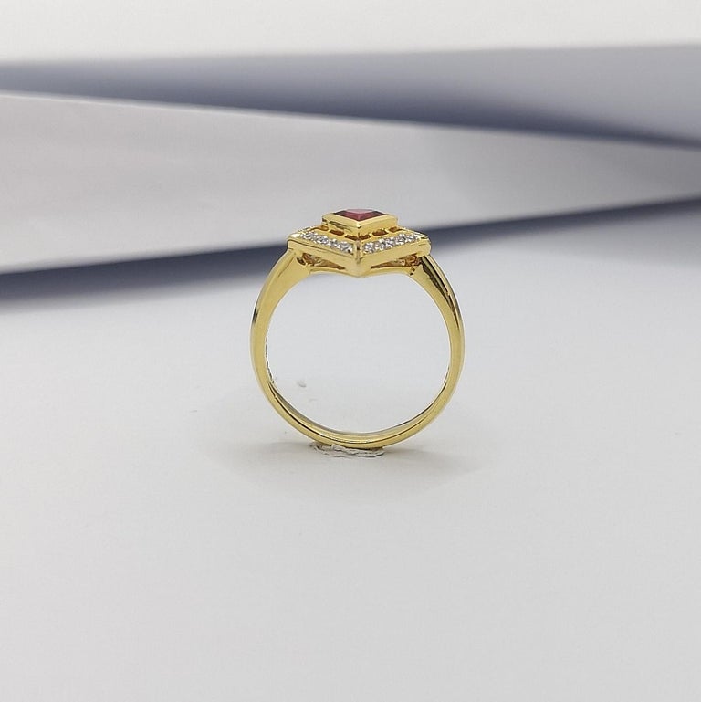 Custom Shield Cut Ruby with Diamond Ring Set in 18 Karat Gold Settings ...