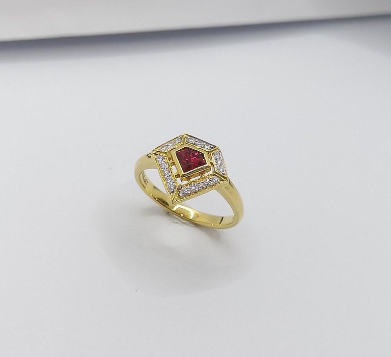 Custom Shield Cut Ruby with Diamond Ring Set in 18 Karat Gold Settings ...