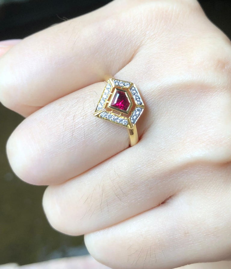 Custom Shield Cut Ruby with Diamond Ring Set in 18 Karat Gold Settings ...