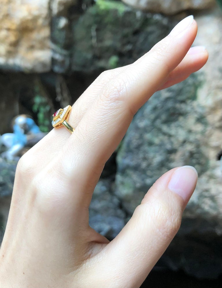 Custom Shield Cut Ruby with Diamond Ring Set in 18 Karat Gold Settings ...