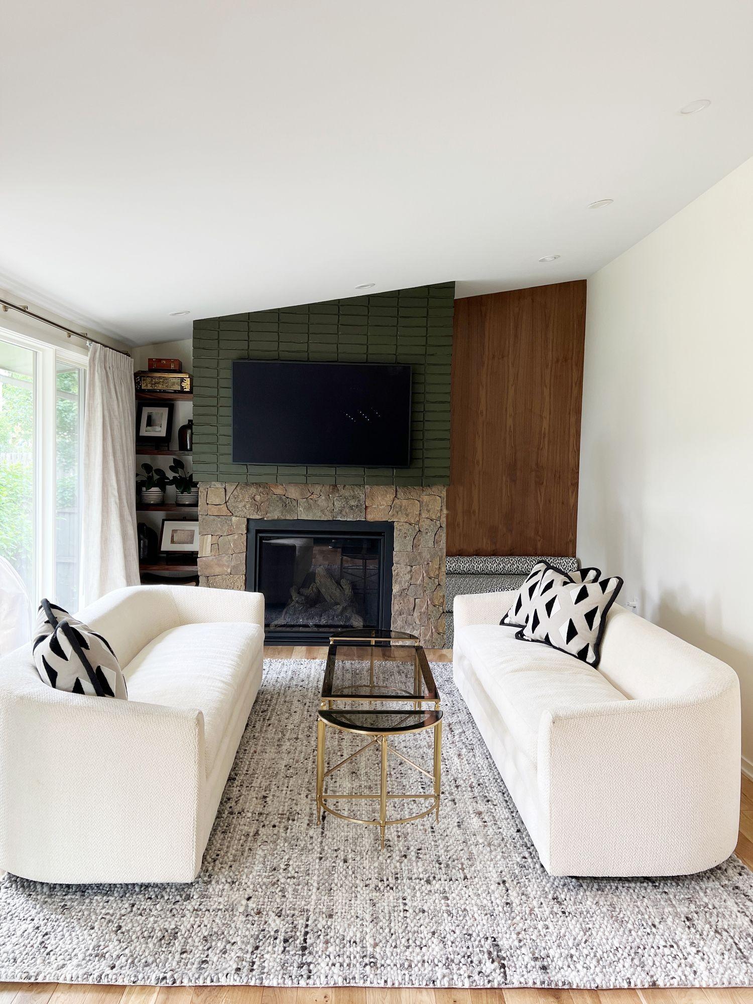 Custom Sofa on Casters in Cream Boucle #1, Two Available at 1stDibs
