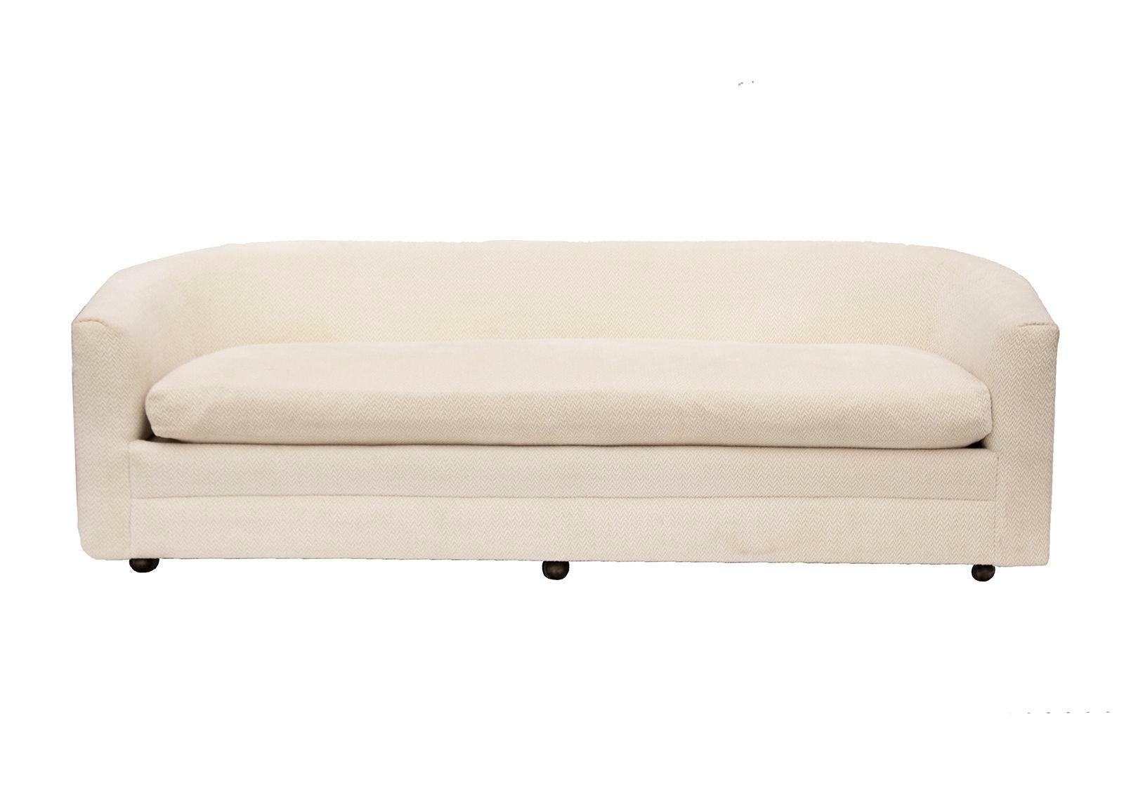 Custom Sofa on Casters in Cream Boucle #1, Two Available at 1stDibs
