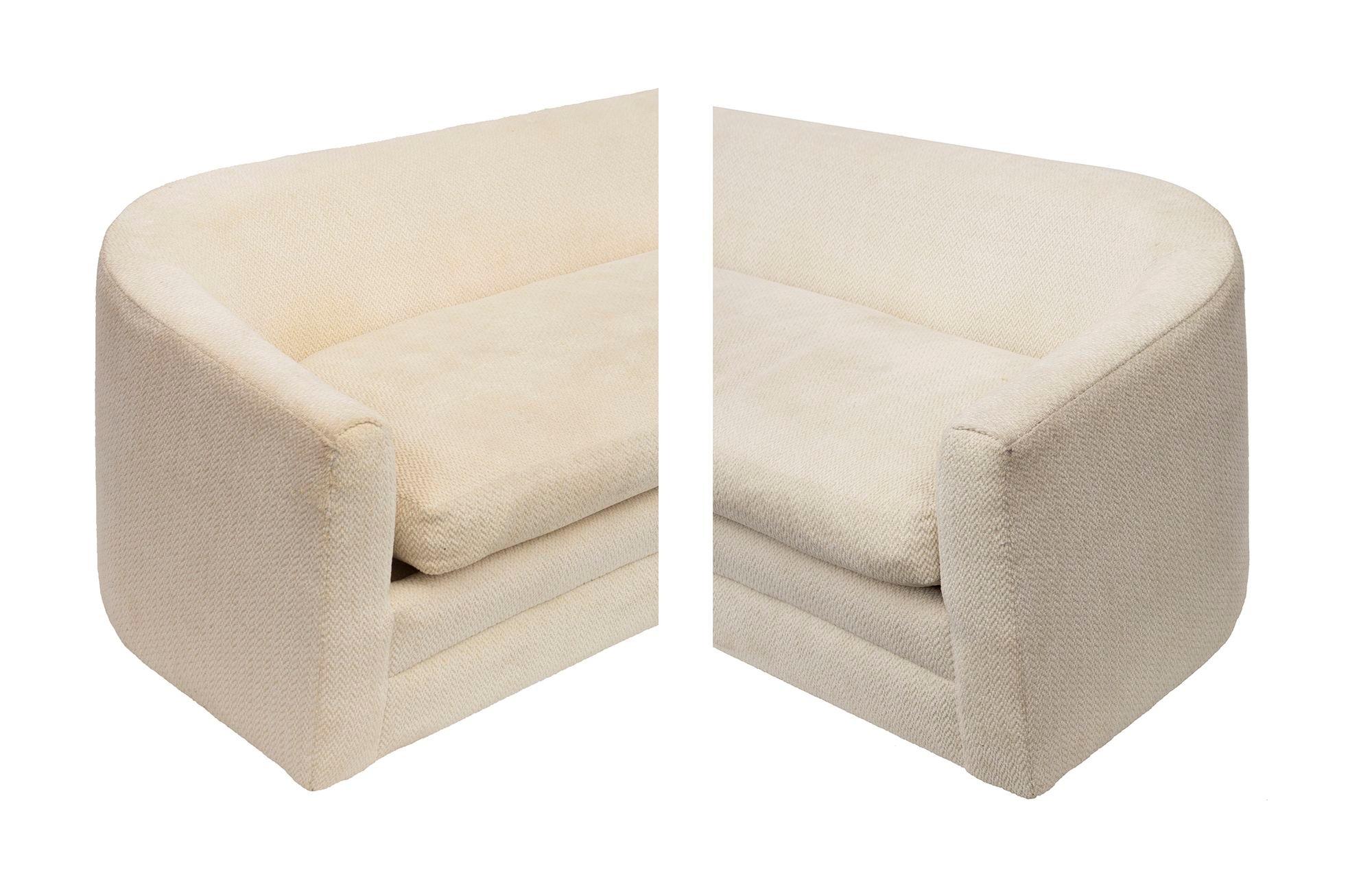 Custom Sofa on Casters in Cream Boucle #1, Two Available at 1stDibs