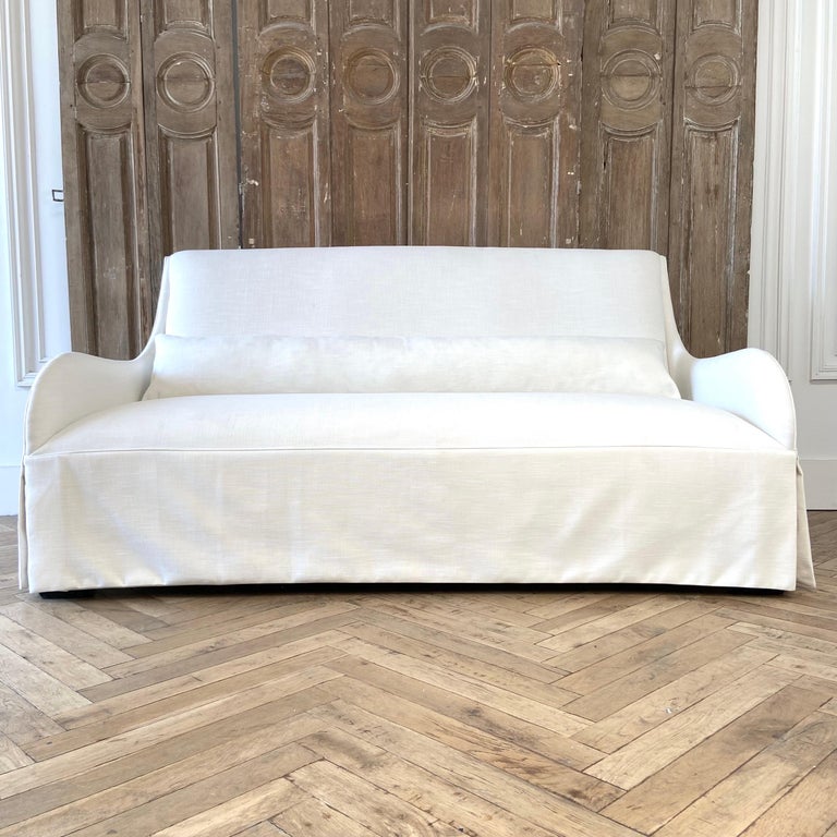Custom Sofa Settee in an Off-White Linen Upholstered Fabric For Sale at ...