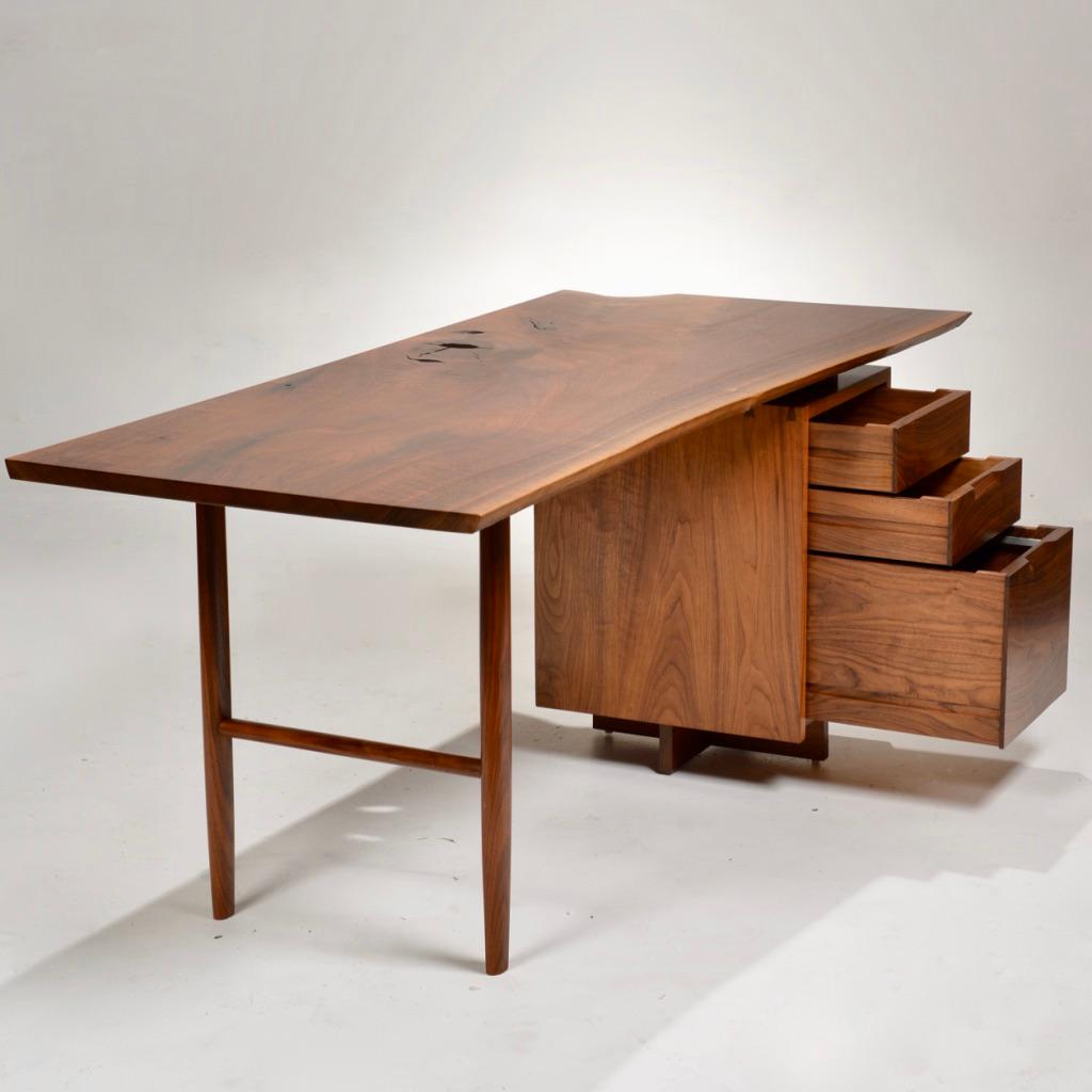 Nakashima Style Solid Walnut Live Edge Desk at 1stDibs