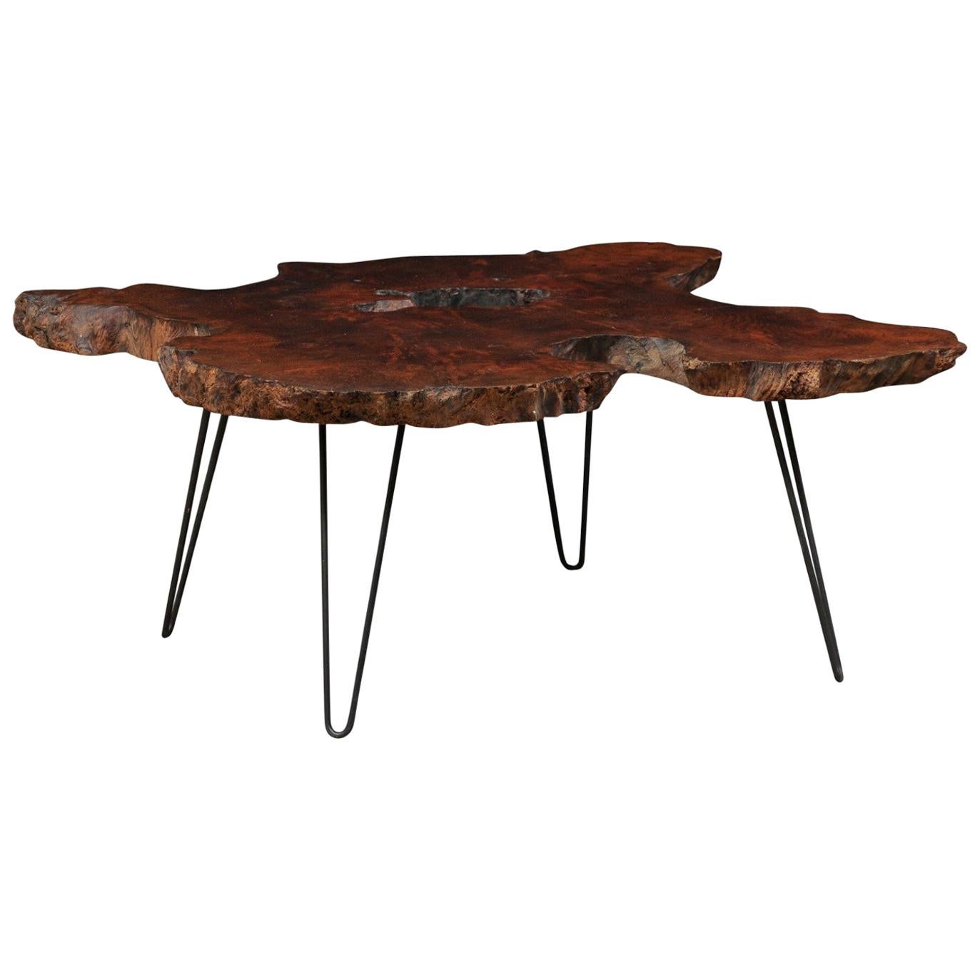 Custom Spanish Live-Edge Hardwood Slab Top Coffee Table with Iron Legs ...