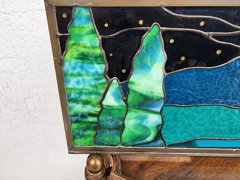 Custom Stained Glass Hanging Ceiling Light Box For Sale at 1stDibs