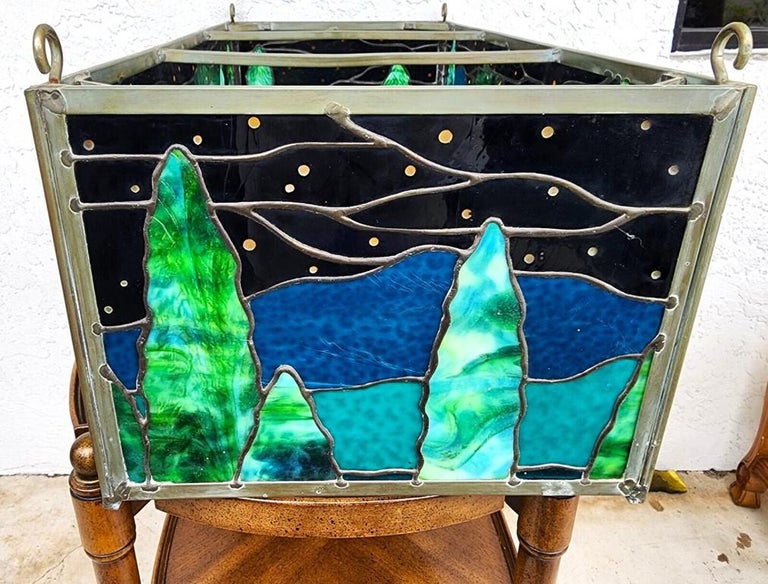 Custom Stained Glass Hanging Ceiling Light Box For Sale at 1stDibs