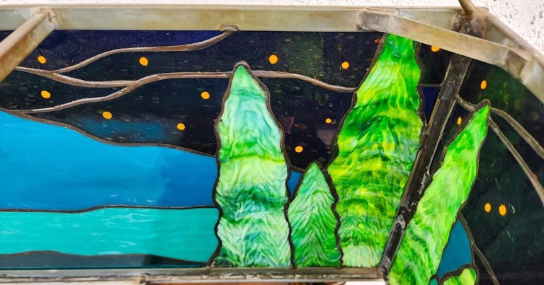 Custom Stained Glass Hanging Ceiling Light Box For Sale at 1stDibs