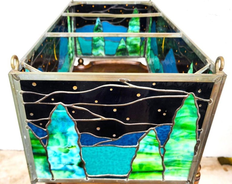 Custom Stained Glass Hanging Ceiling Light Box For Sale at 1stDibs