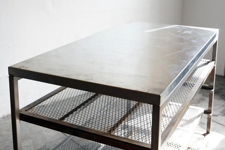 Custom Steel Rolling Rack with Expanded Metal Shelves at 1stDibs