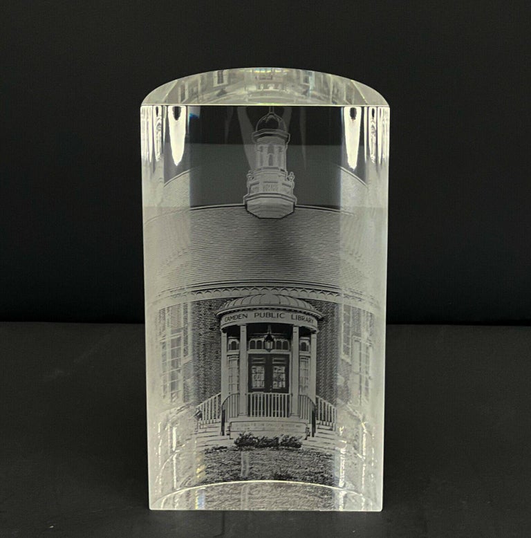 Custom Steuben Engraved Half Column Presentation Glass Camden Library ...