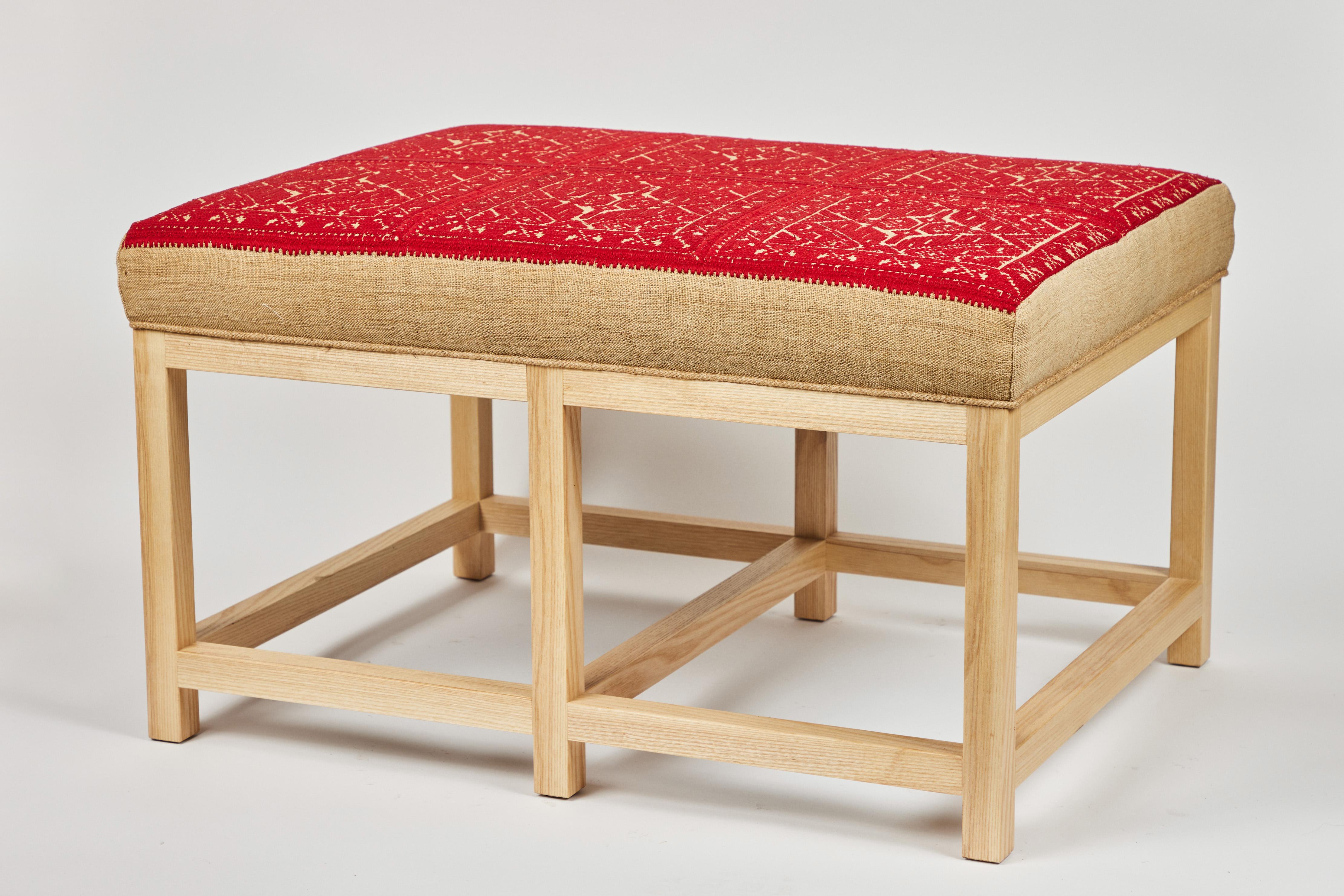 Custom Stool Upholstered in a Vintage Textile from Turkey at 1stDibs