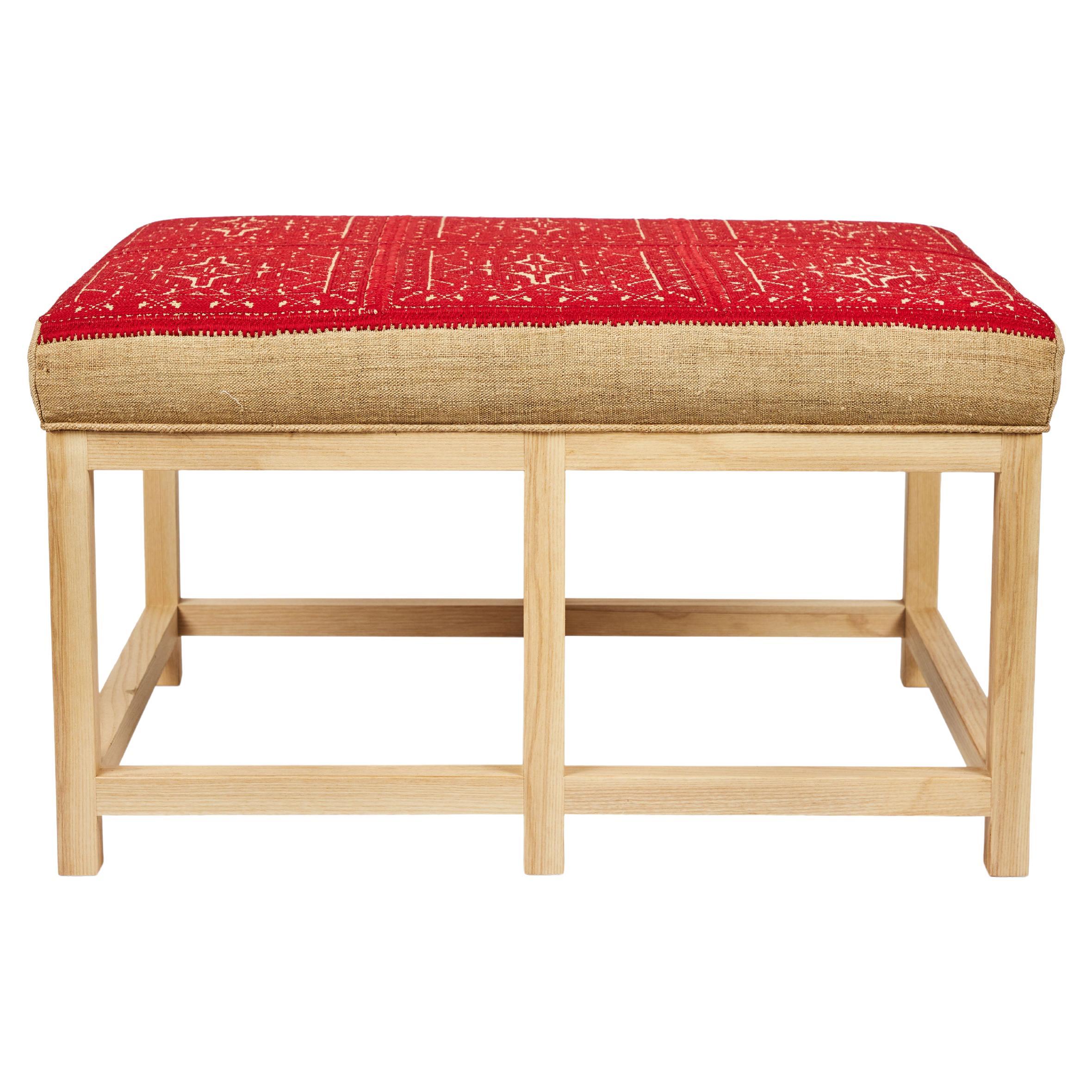 Custom Stool Upholstered in a Vintage Textile from Turkey at 1stDibs