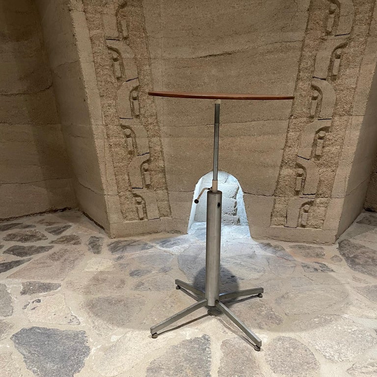 1960s Custom Studio Side Table Rich Wood Grain Adjustable Aluminum Star ...