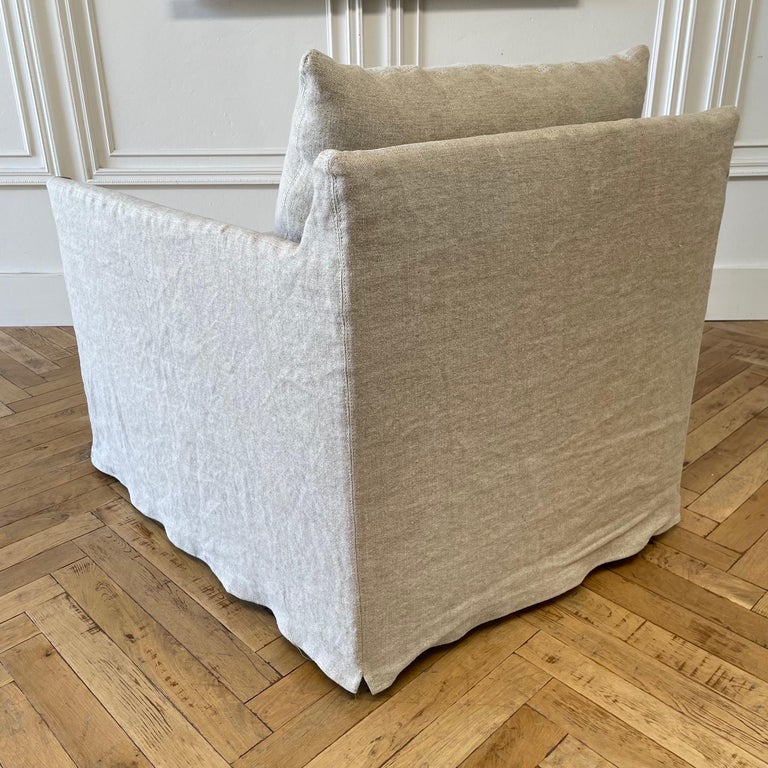 Custom Swivel Chair Slip Covered in a Heavy Flax Stone Washed Linen For ...