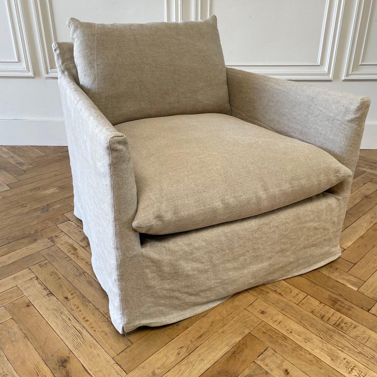 Custom Swivel Chair Slip Covered in a Heavy Flax Stone Washed Linen For ...