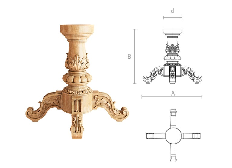Custom Table Tripod Center Leg, Carved Pedestal and Large Claw Feet For ...