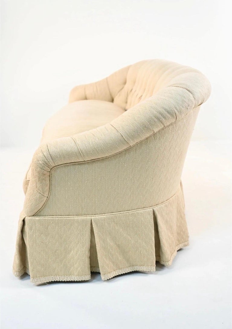 Custom Tufted and Skirted Chesterfield Sofa in Chevron Woven Fabric at ...
