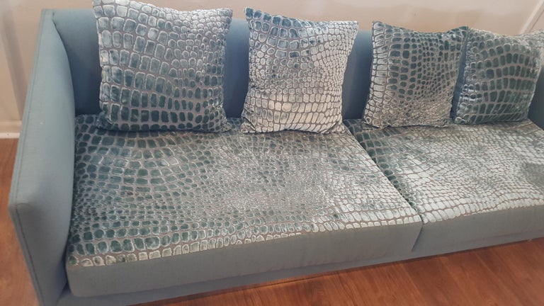 Custom Tuxedo Sofa with Alligator Rised Print Fabric For Sale at 1stDibs