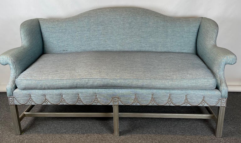 Custom Upholstered Camel Back Sofa at 1stDibs