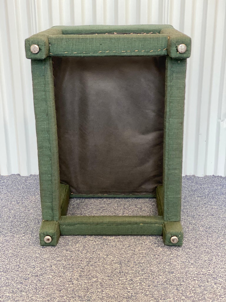 Custom Upholstered Green Linen Wrapped Stool For Sale at 1stDibs
