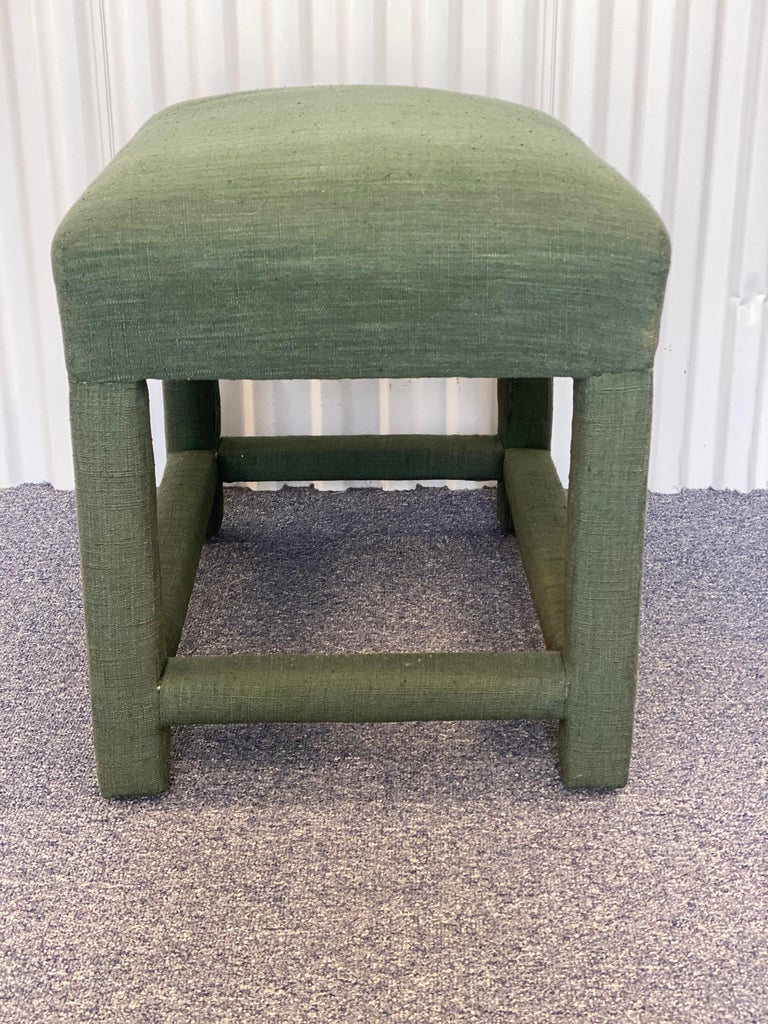 Custom Upholstered Green Linen Wrapped Stool For Sale at 1stDibs