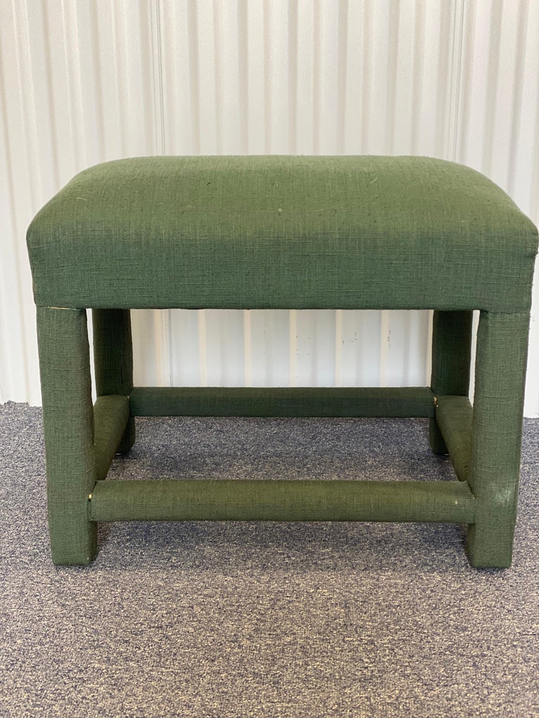 Custom Upholstered Green Linen Wrapped Stool For Sale at 1stDibs
