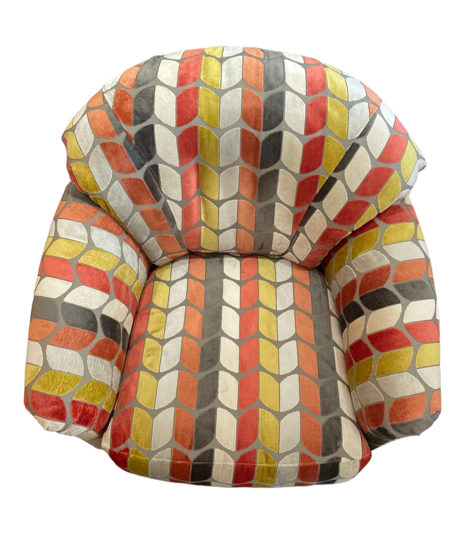 Custom Upholstered Set of Swivel Chairs in Style of Milo Baughman at ...