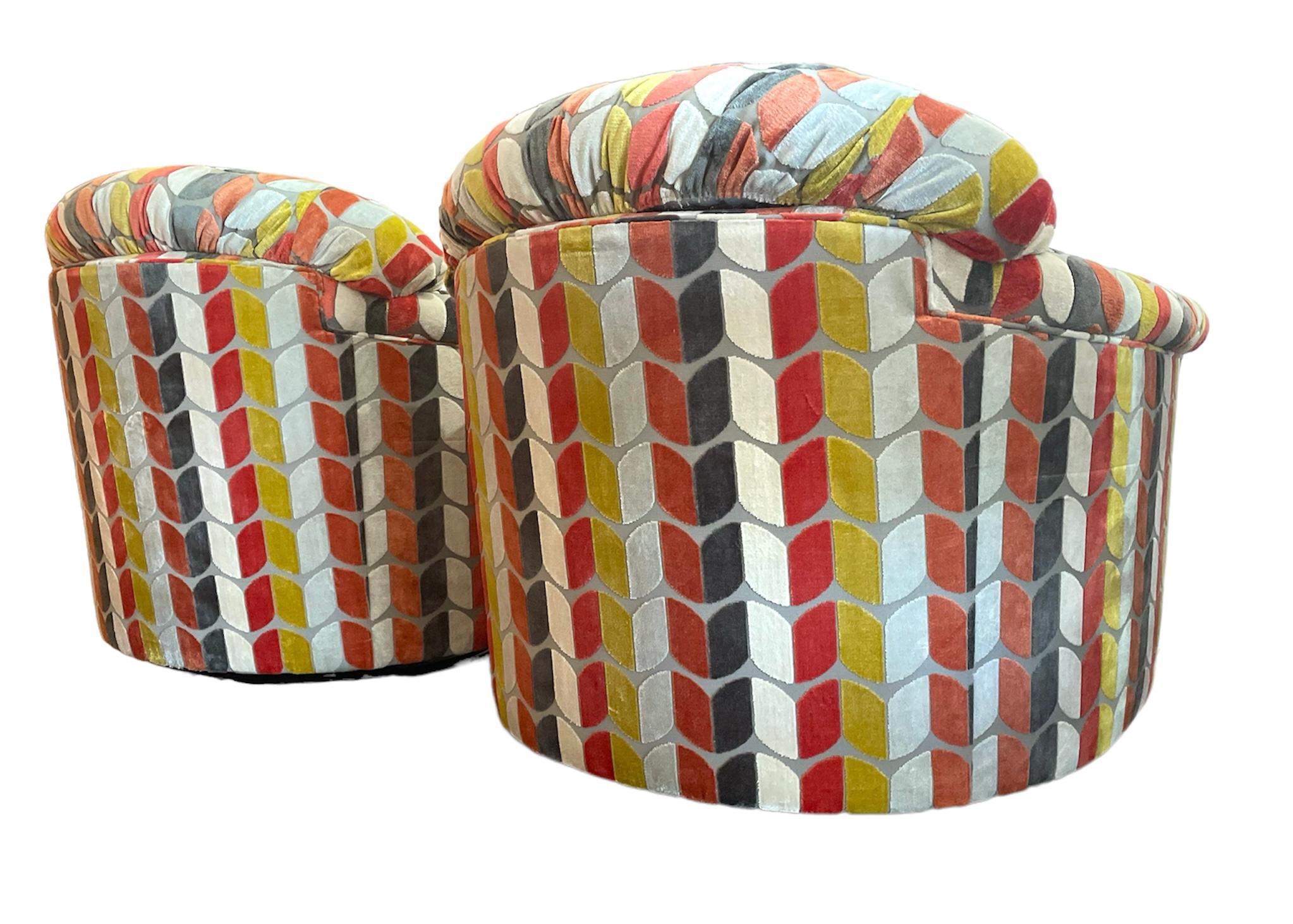 Custom Upholstered Set of Swivel Chairs in Style of Milo Baughman at ...