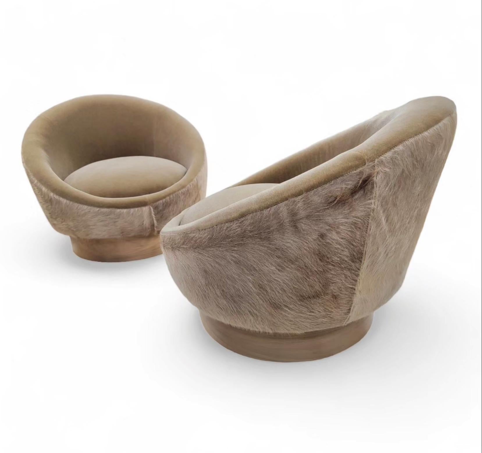 Custom Upholstered Vintage Swivel Pod Lounges in Plush Mohair and ...