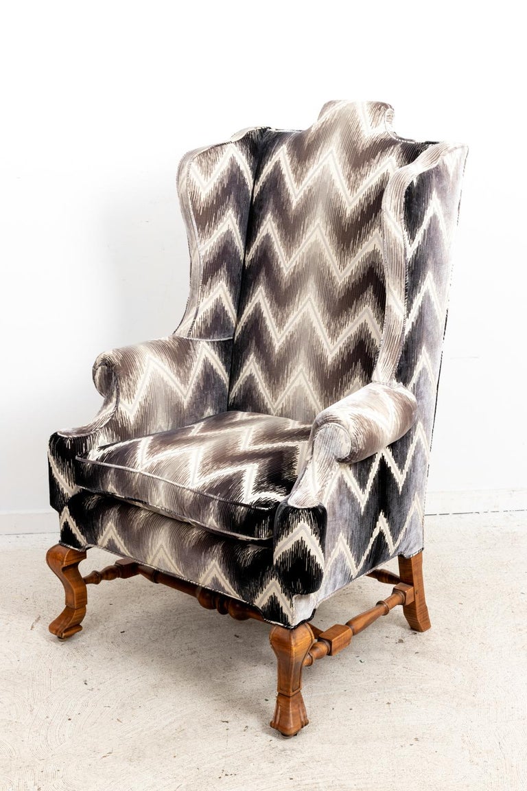 Custom Upholstered Wing Back Armchair For Sale at 1stDibs