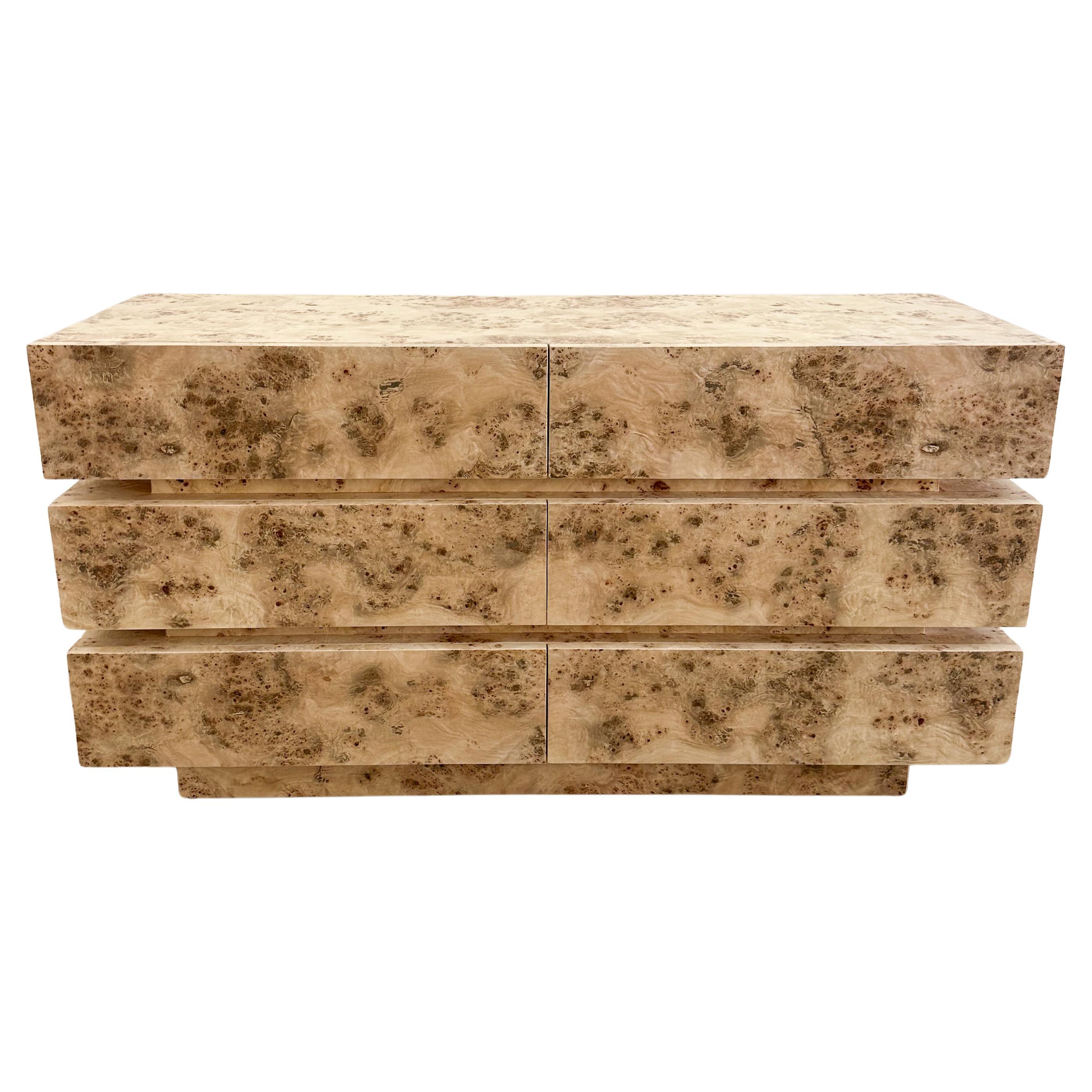 Custom Vintage Inspired Stacked Dresser With Mappa Burl Wood Veneer For ...