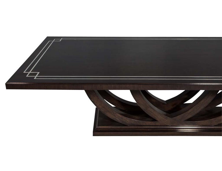 Custom Walnut Dining Table with Polished Metal Inlay Details and Curved ...