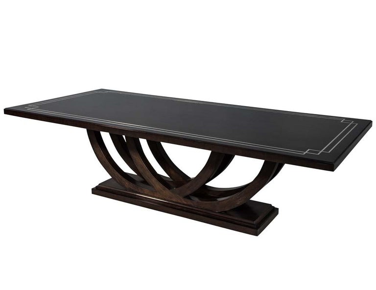 Custom Walnut Dining Table with Polished Metal Inlay Details and Curved ...
