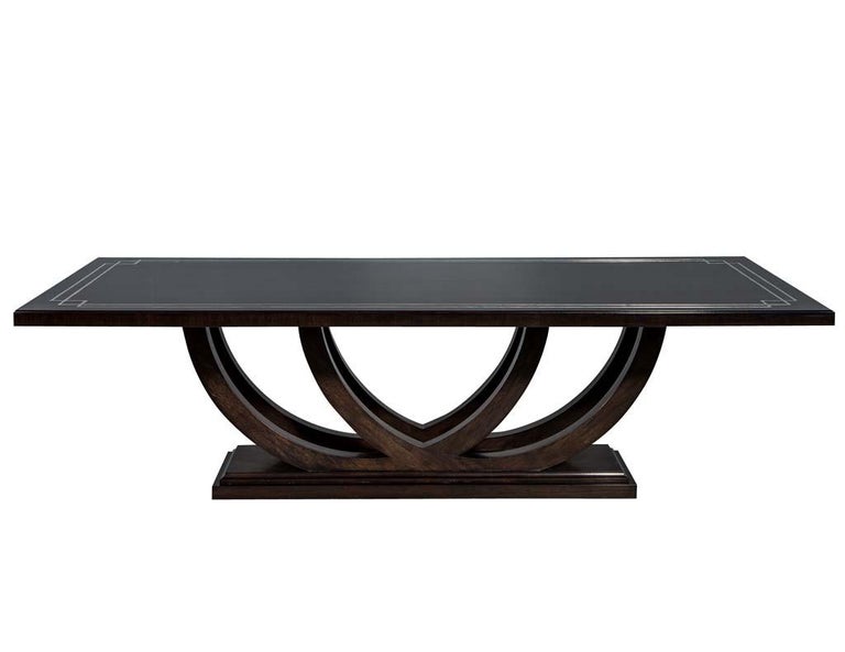 Custom Walnut Dining Table with Polished Metal Inlay Details and Curved ...