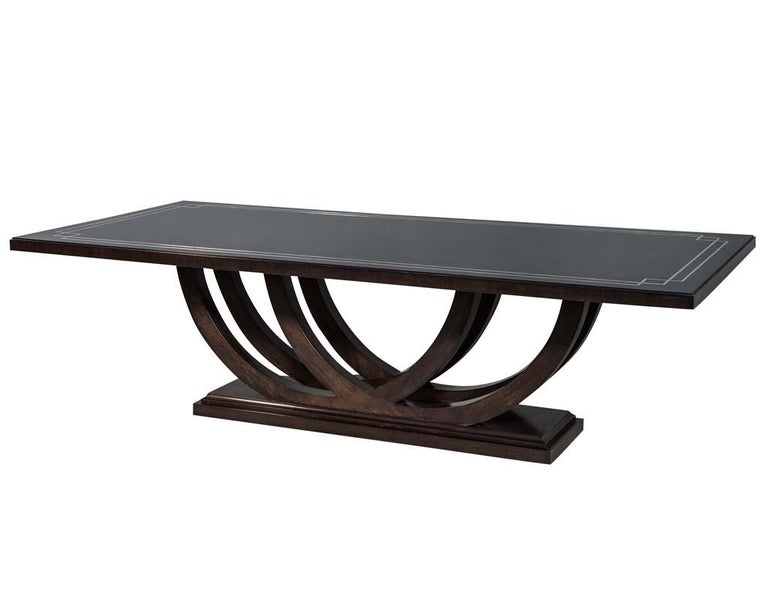 Custom Walnut Dining Table with Polished Metal Inlay Details and Curved ...