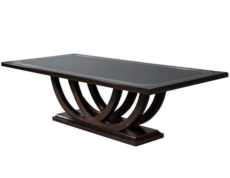 Custom Walnut Dining Table with Polished Metal Inlay Details and Curved ...